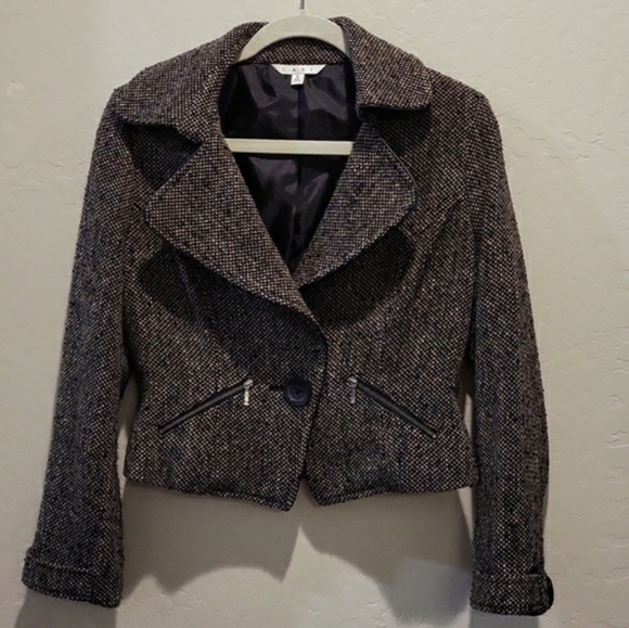 CAbi | Jackets & Coats | Cabi Womens Black Tan Moto Biker Tweed Cropped ...
